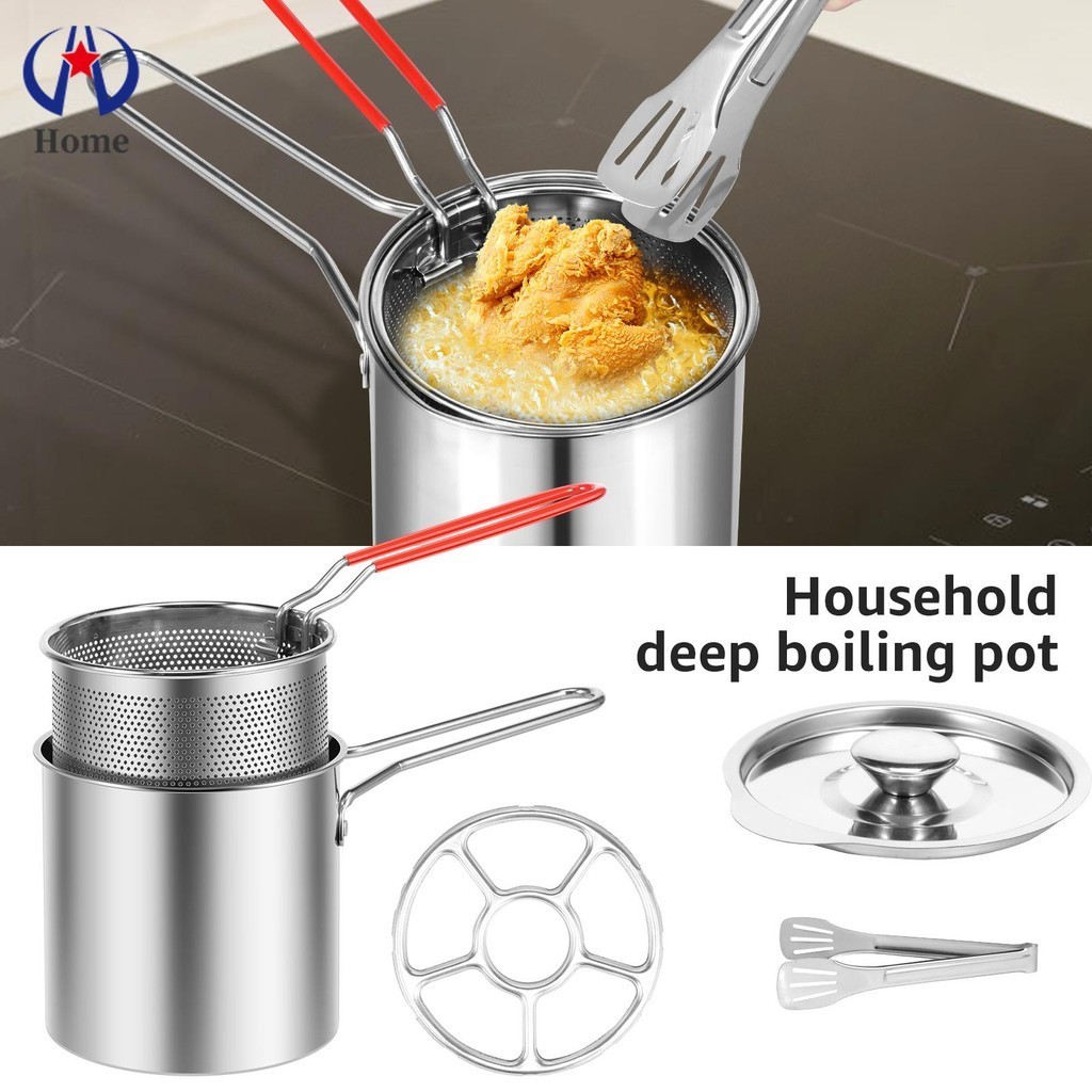 Deep Fryer with Strainer Basket and Handle Stainless Steel Fry Pot ...