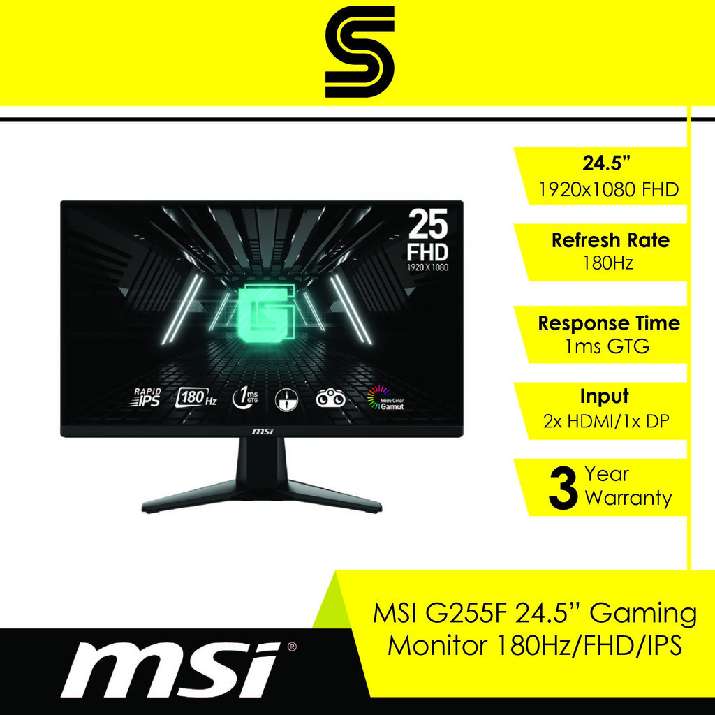 MSI G255F Gaming Monitor (24.5"/Rapid IPS/180Hz/1920x1080/FHD/1ms ...