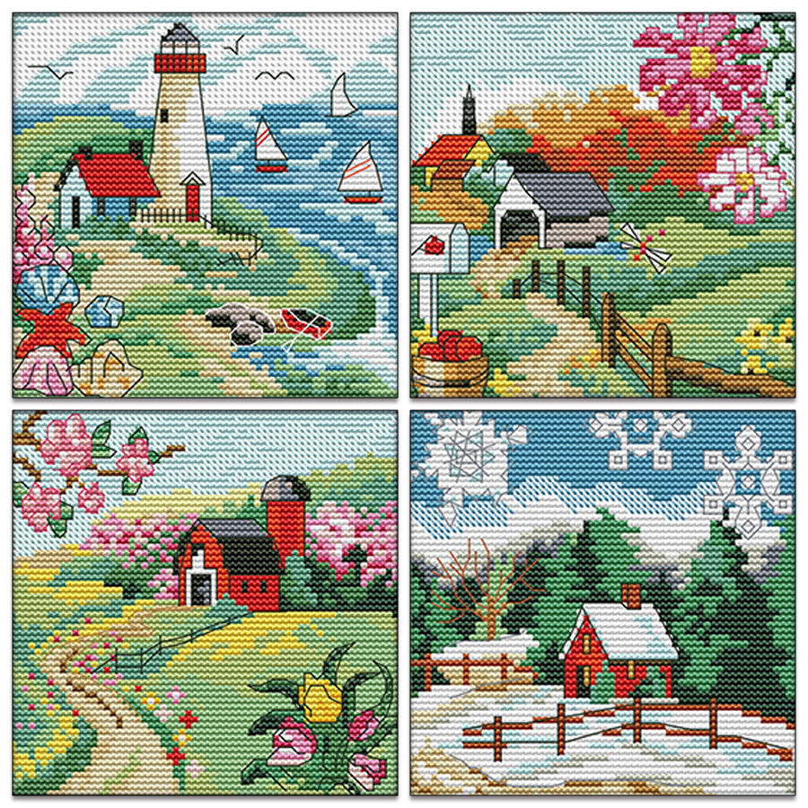 Cross Stitch Set, Four Seasons, Beautiful Countryside, Scenery, 14/11CT ...