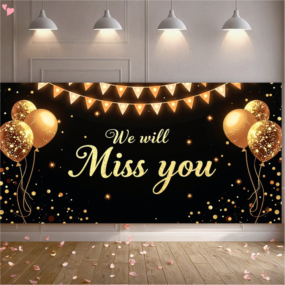 Going Away Party Decorations We Will Miss You Banner, Black Gold Farewell Backdrop Party ...