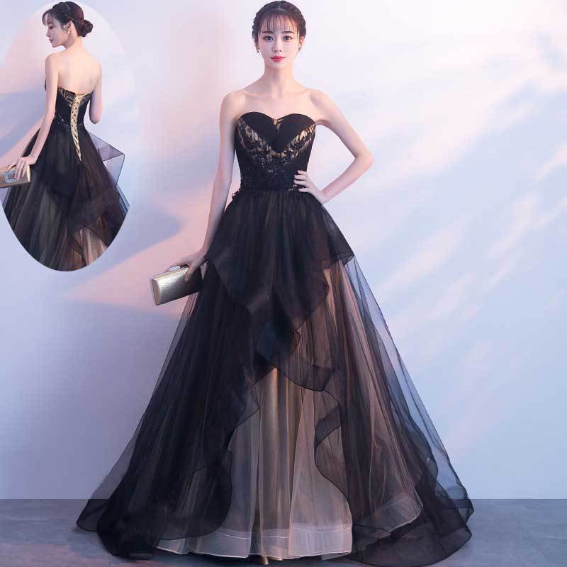 Customize Ladies' Black Evening Dress Celebrity Banquets Elegant Black ...