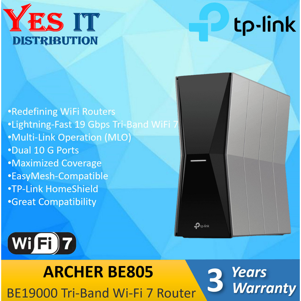 TP-Link Archer BE805 BE19000 Tri-Band WiFi 7 Dual 10G Ports Router with ...