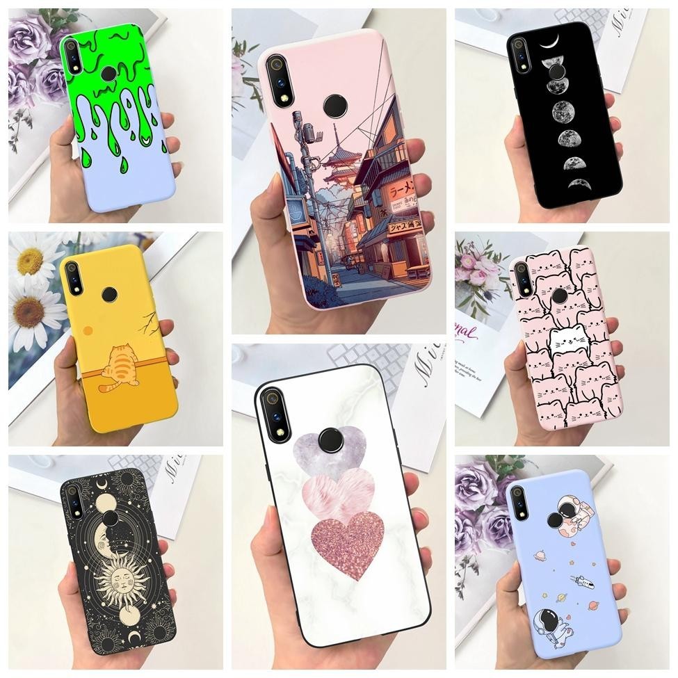 For Realme 3 Pro Casing RMX1851 Aesthetic Cute Cartoon Cat Flowers ...