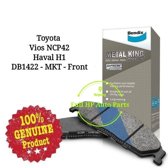 Original Bendix DB1422MKT Front Brake Pad - Toyota Vios NCP42/ Altis ...
