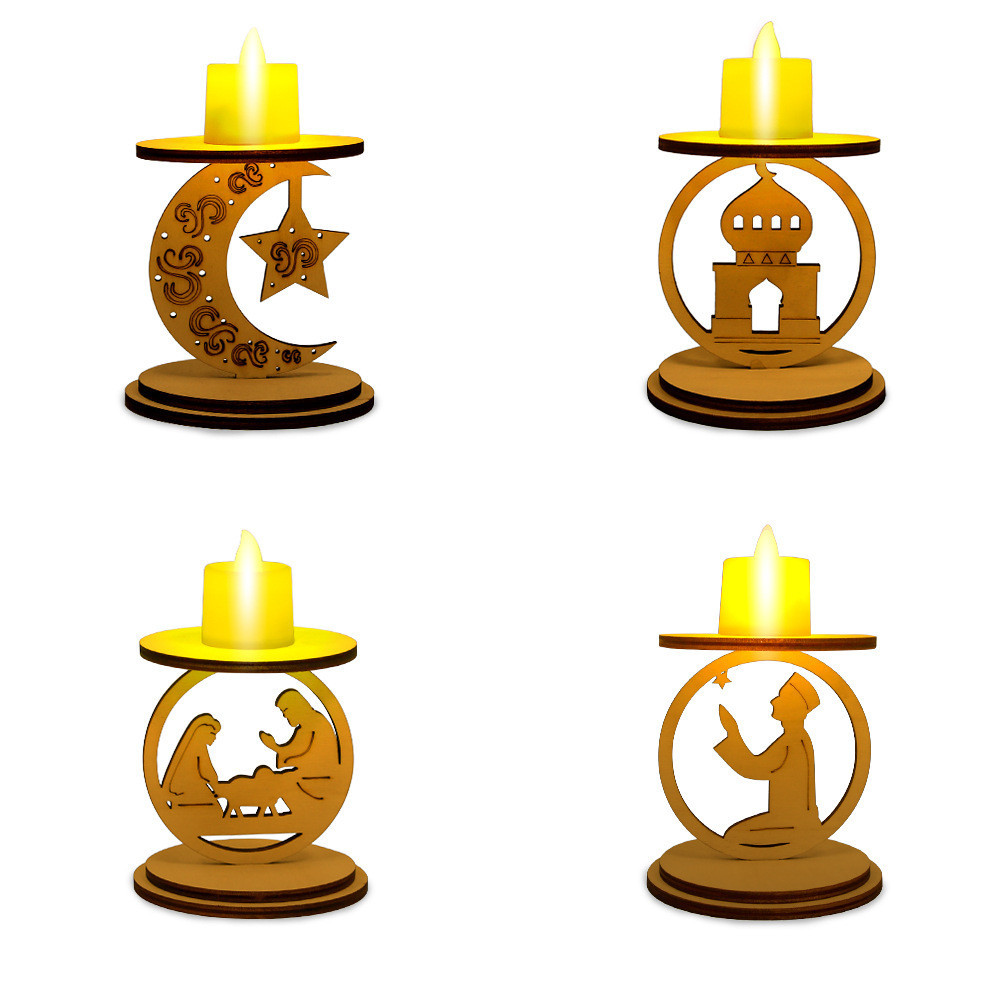 Eid Candlestick Electronic Candle Wooden Candlestick Raya LED Candle ...