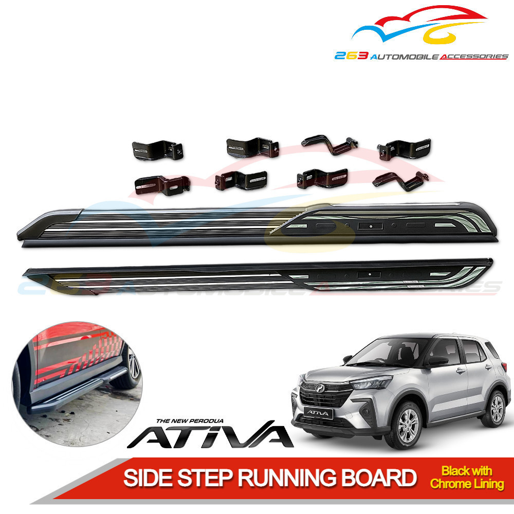PERODUA ATIVA 2021-2023 STEP SIDE BOARD RUNNING BOARD (BLACK & CHROME ...