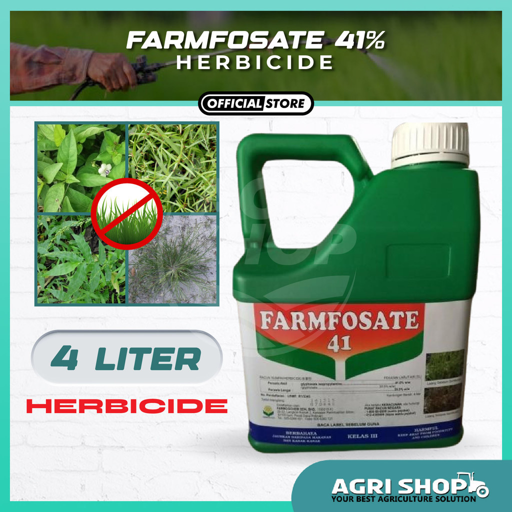 Agrishop 4 Liter Farmfosate Glyphosate 41% / BM Glyphosate 41% Class 3 ...