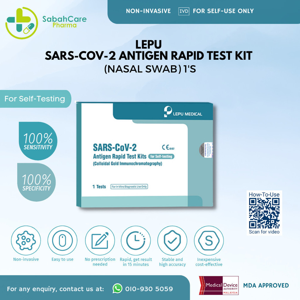 SABAHCARE LEPU COVID-19 RAPID ANTIGEN TEST KIT (NASAL SWAB) 1'S EXP ...