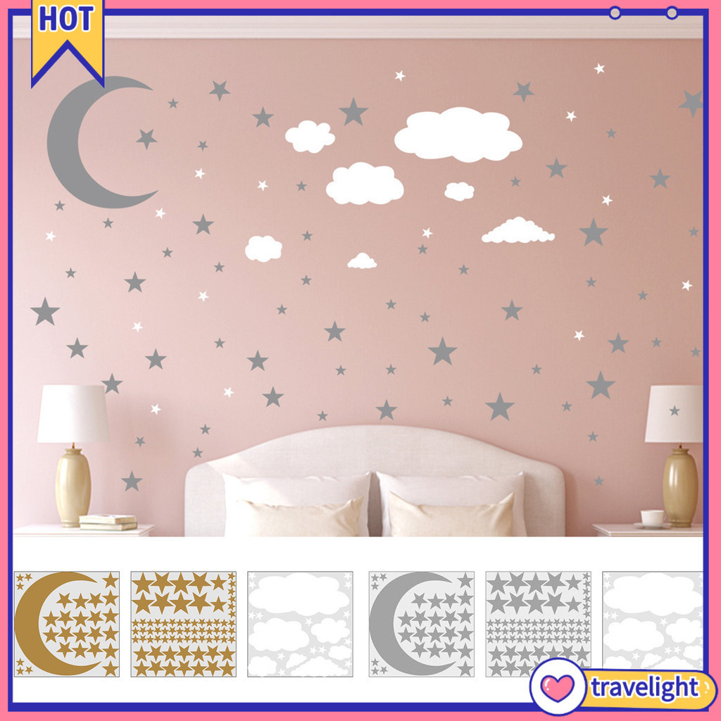 3 Sheets/Set Wall Sticker Clear Printing Clouds Moon Stars Self ...