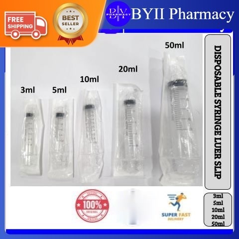 DISPOSABLE SYRINGE LUER SLIP 3ML / 5ML / 10ML/ 20ML / 50ML (PICAGARI) | Shopee Malaysia