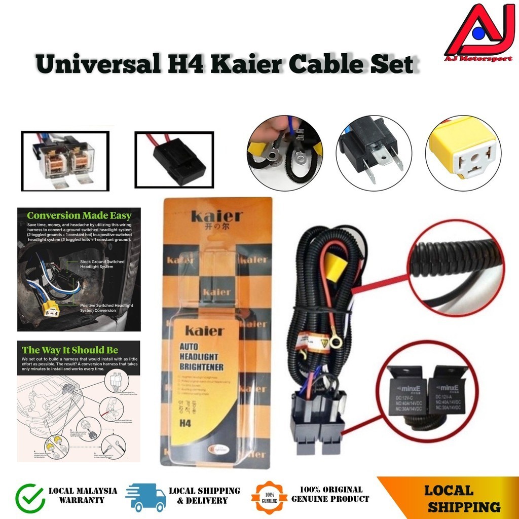 Universal H4 Kaier Wire Kit car headlamp headlight Head Lamp Socket ...