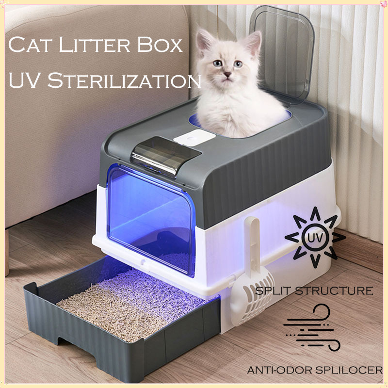 【COD】Cat Litter Box Large Space Enclosed Cat Toilet Box Foldable UV ...