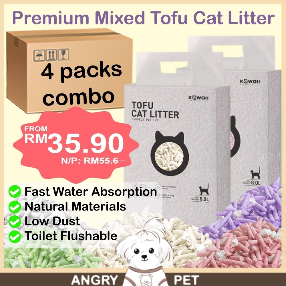 【4 Packs Combo】6L/2.3kg Tofu Cat Litter Premium Mixed Toilet Flushable Cat Sand Pasir Kucing ...
