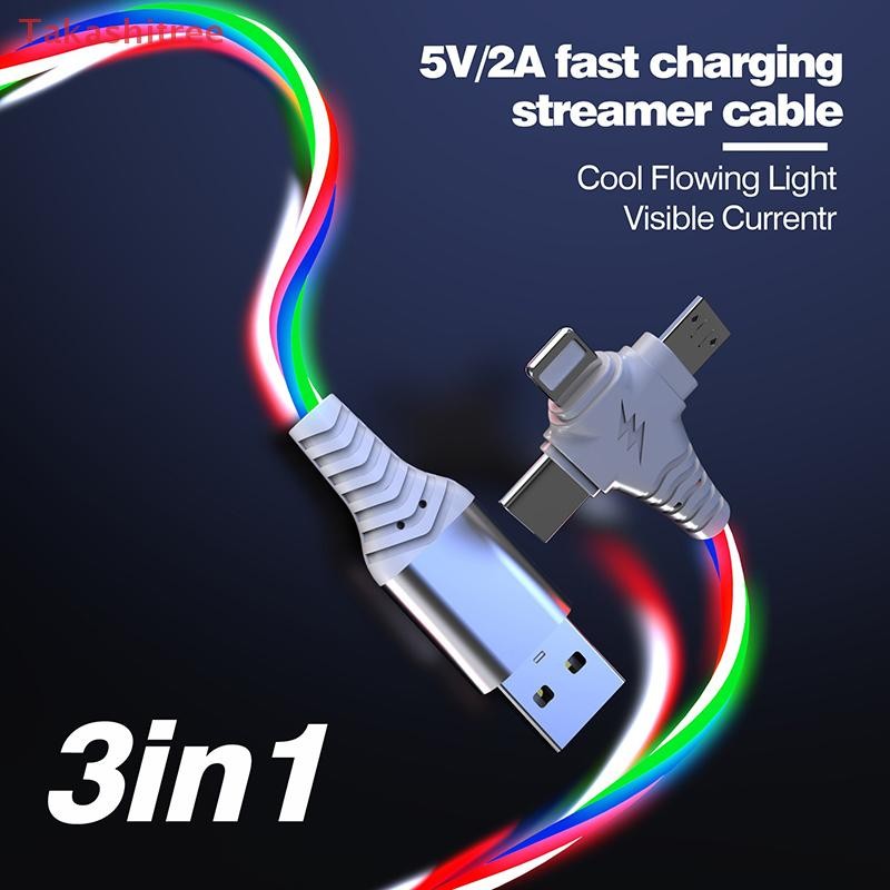 (Takashitree) 3 In 1 LED Glow Flowing Charger Cable Luminous Lighting ...