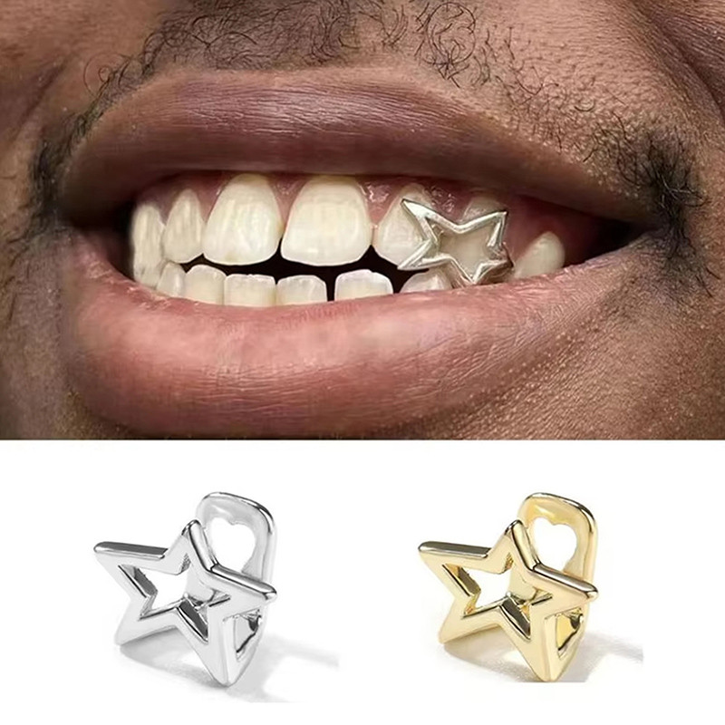 Hollow Star Unique Style Teeth Grillz Hip Hop Punk Top & Bottom Teeth ...
