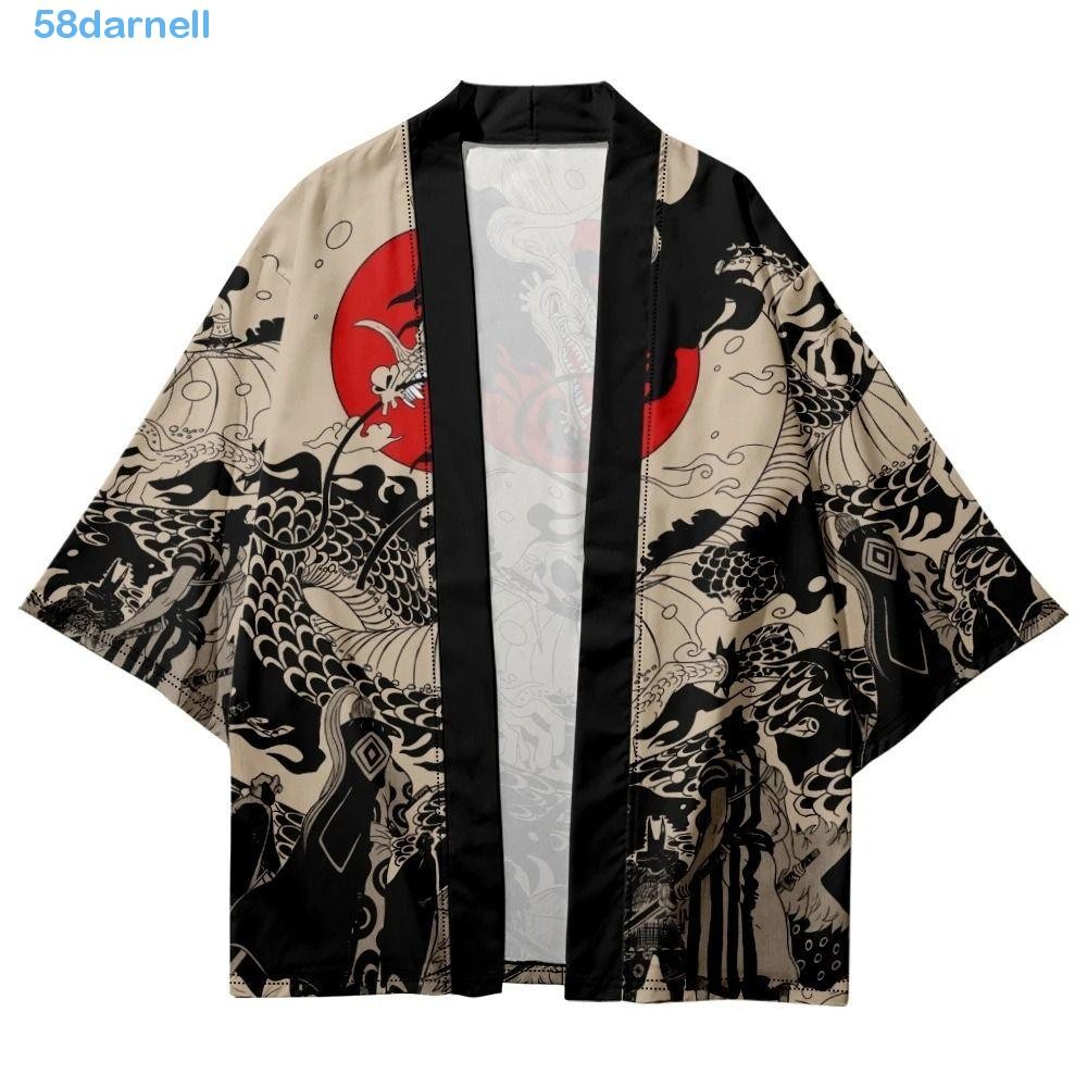 DARNELL Japanese Style Kimono, Dragon Print Anime Cosplay Samurai ...