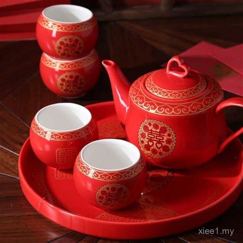 Chinese Traditional Red Ceramic Wedding Tea Set Creative Wedding ...