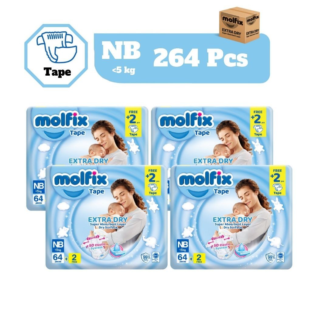 Molfix Extra Dry Tape NB 64+2 Pcs. Jumbo Pack x 4 (carton) | Shopee ...