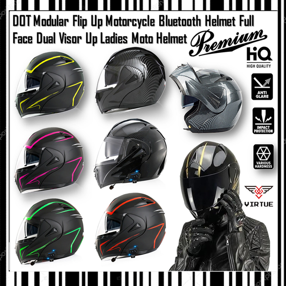 DOT Modular Flip Up Motorcycle Bluetooth Helmet Full Face Dual Visor Up ...