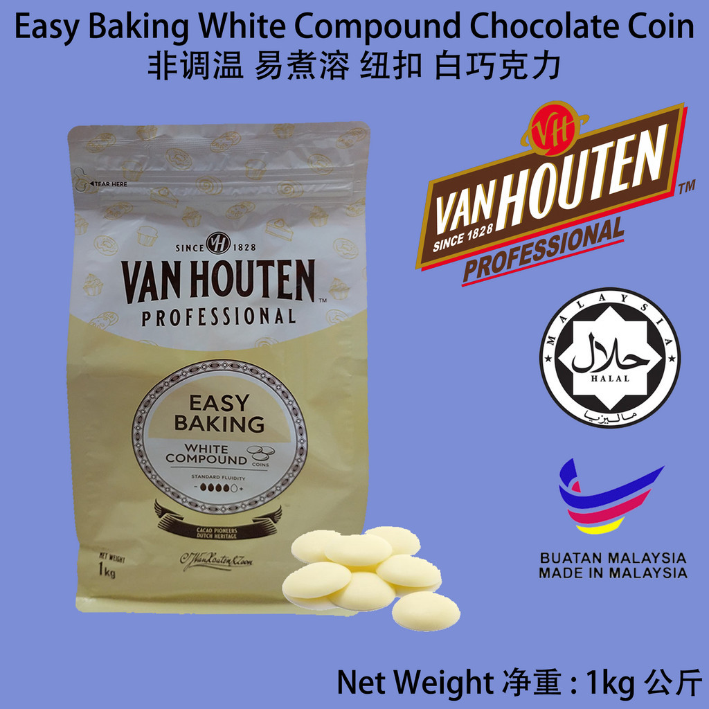 Van Houten Easy Bake White Compound Chocolate Coin 1KG / Coklat Putih Kompaun (Senang Cair) 非调温 ...