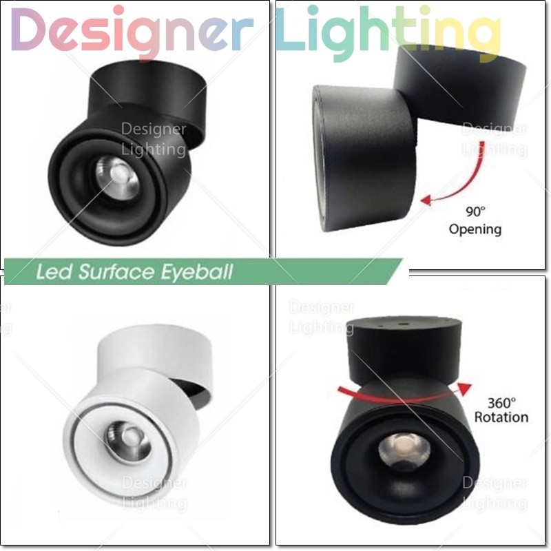 Designer Lighting 12W LED Surface Eyeball LED Fitting Light Black White ...