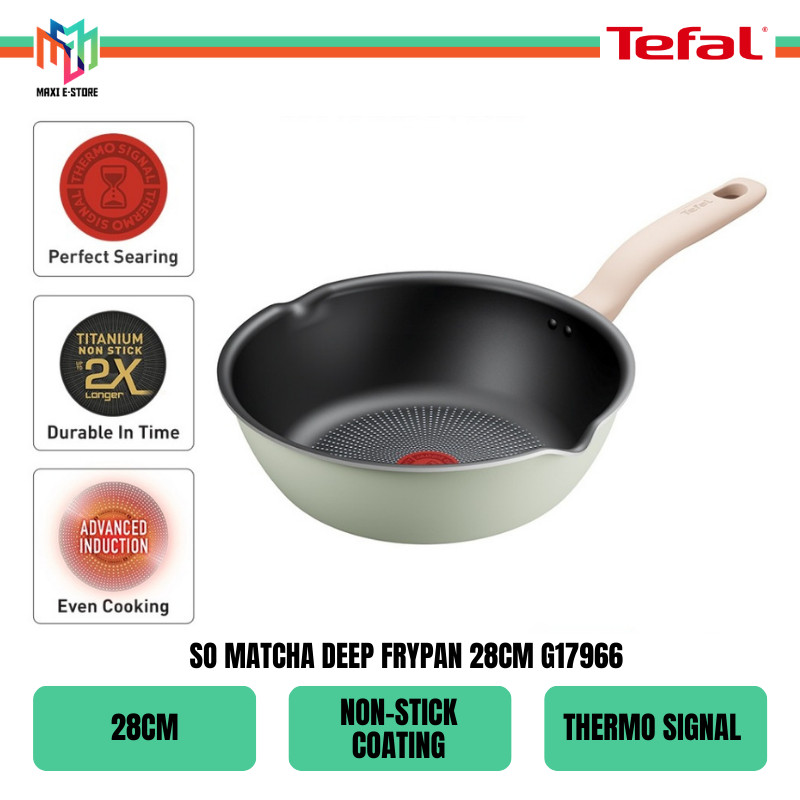 Tefal G17966 So Matcha Deep Frypan 28cm Non-stick Pan Titanium 2x Non-stick coating Thermo ...