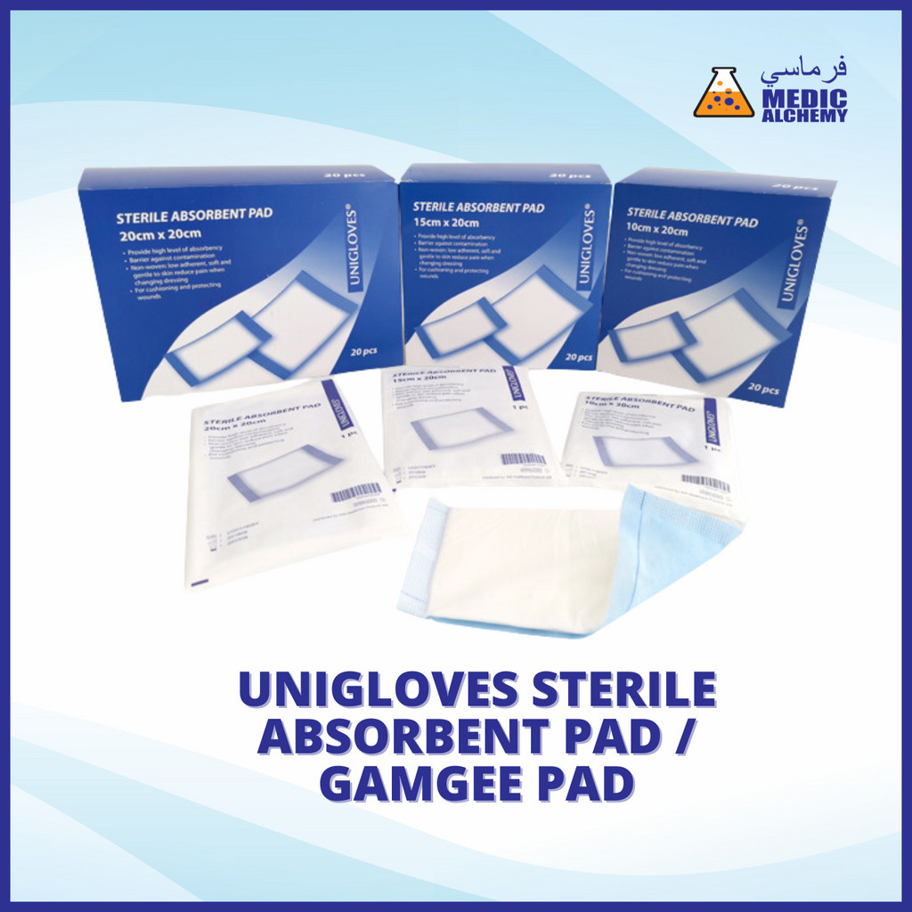 UNIGLOVES STERILE ABSORBENT PAD GAMGEE 10cm x 20cm, 15cm x 20cm, 20cm x ...