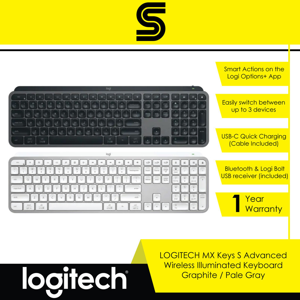 LOGITECH MX Keys S Advanced Wireless Illuminated Keyboard - Graphite / Pale Gray | Shopee Malaysia