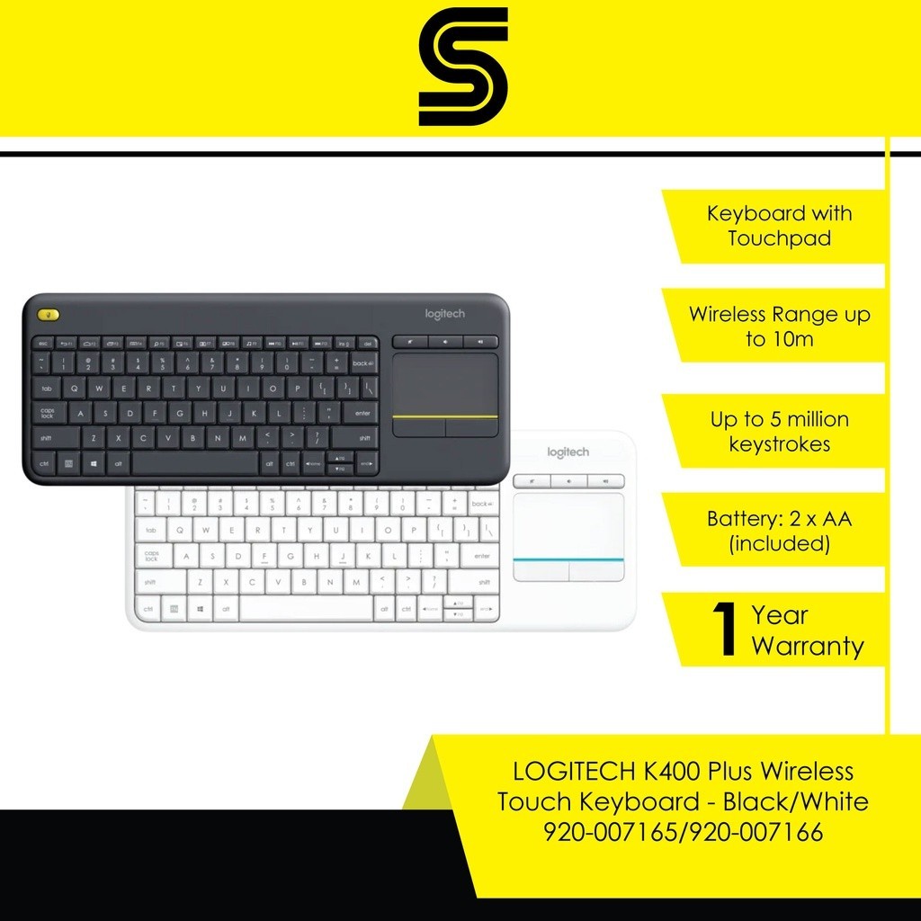 LOGITECH K400 Plus Wireless Touch Keyboard (Black, White) | Shopee Malaysia LOGITECH K400 Plus Wireless Touch Keyboard (Black, White) | Shopee Malaysia