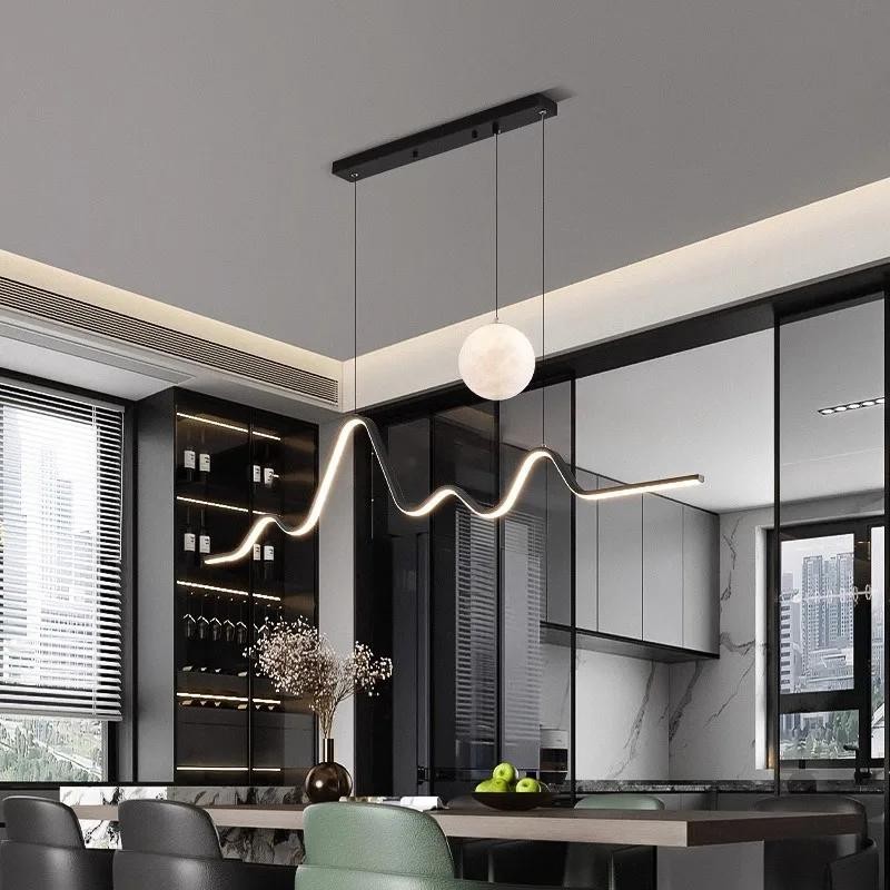 Modern LED Pendant Lights, Dimmable Linear Wave LED Chandelier Lighting ...