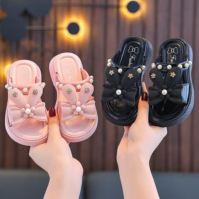 Children Slippers Cute Rabbit Ears Anti-slip Soft Sole Princess Bow ...