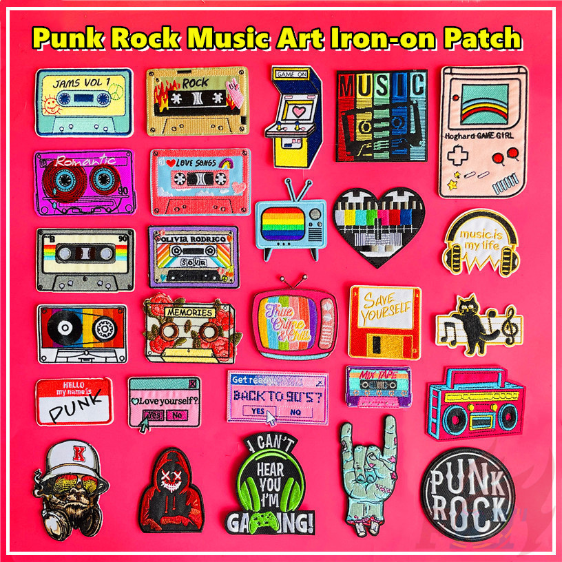 ☸ Punk Rock Music Art Iron-on Patches ☸ 1Pc DIY Embroidery Iron on Sew ...