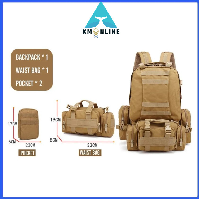 Upgrade 50L Tactical Backpack Men's Bag beg 4 in 1 Molle Sport Outdoor ...
