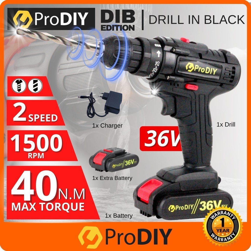 PRODIY DIB Cordless Drill Screwdriver Professional Power Tool 36V 2 ...