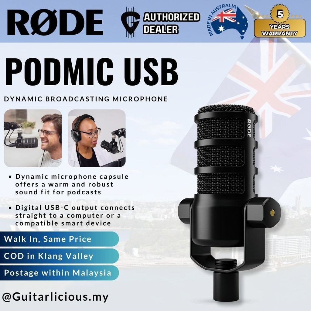 RODE PodMic USB Dynamic Broadcast Mic Cardioid Microphone with Built In ...