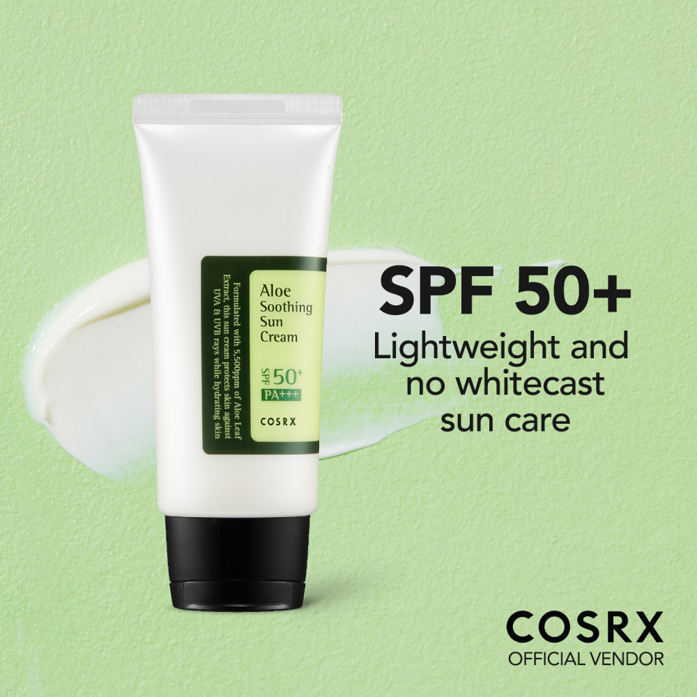 COSRX Aloe Soothing Sun Cream SPF50 PA+++ Aloe Vera Soothing and Isolating Sunscreen Anti-UV ...