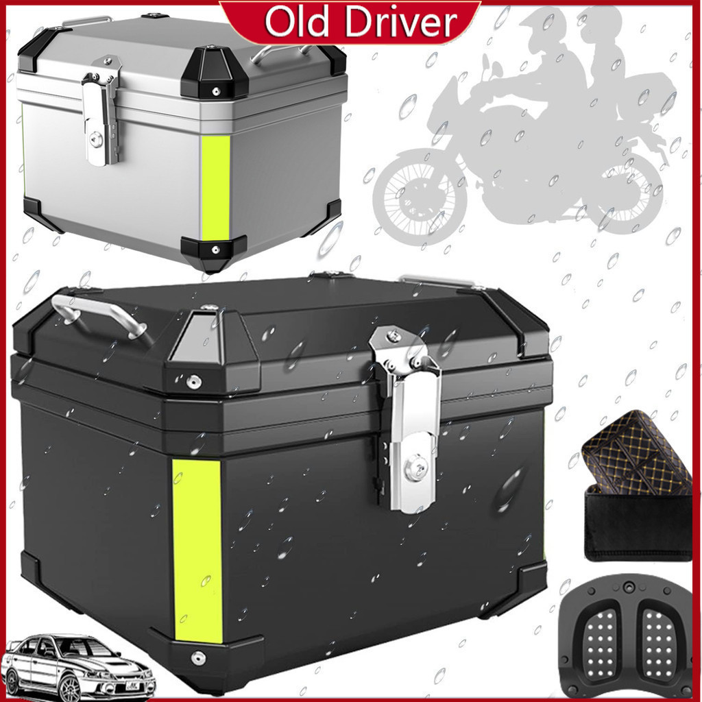 【24H】45L Motorcycle Top Box with Base & Lining Aluminium+ABS Universal ...