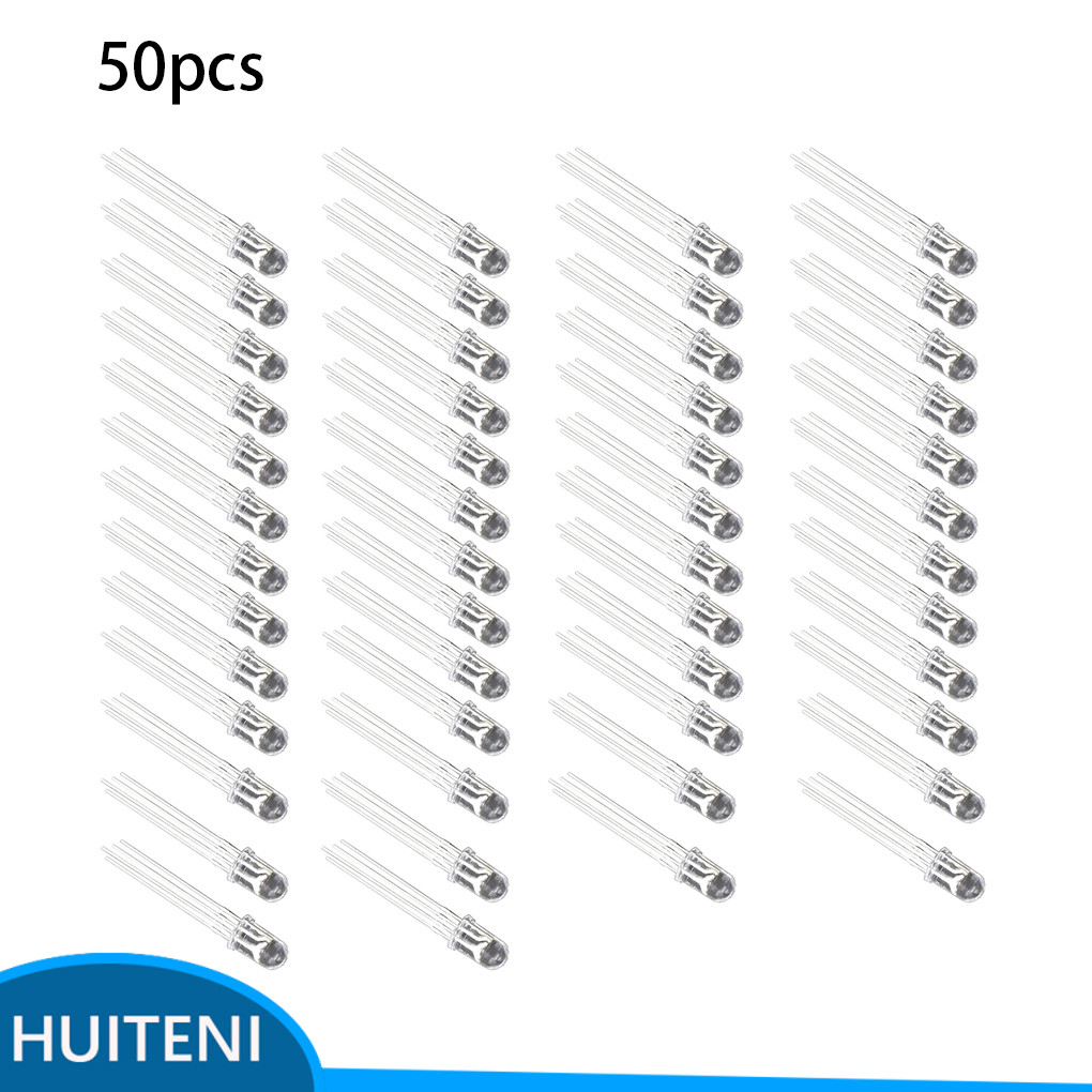 50pcs 5mm 4\-Pin RGB Full Color Transparent Cathode \- Light Common LED ...