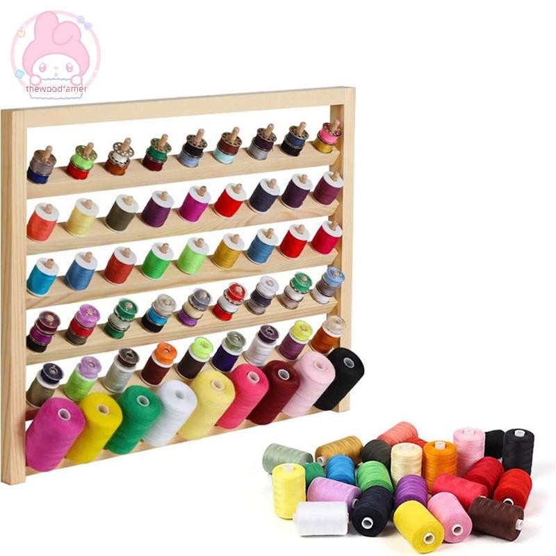 thewoodfamer Wooden Thread Holder 54 Spool Thread Rack Wall Mounted ...