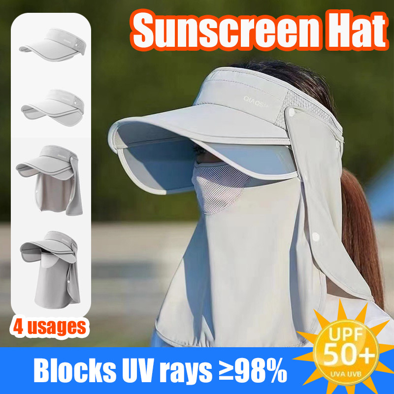 Sun Hat With Face Mask Travel Sunscreen Hat Big Brim Empty Top Anti ...