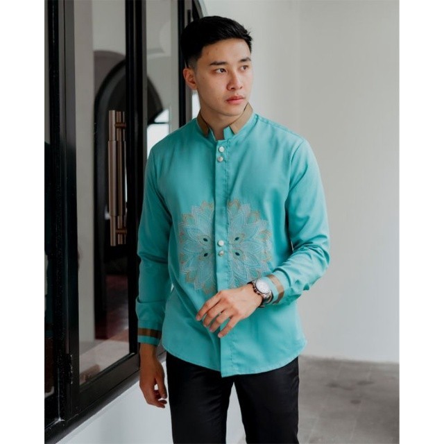 KEMEJA Modern Men's Embroidery Shirt NUC.ID Komar 04 (Tosca) | Shopee ...