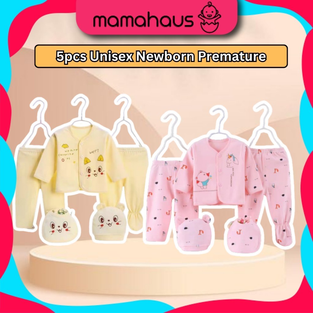 5pcs Unisex Newborn Premature Baby Clothing Sets Tops + Pants + Bibs ...