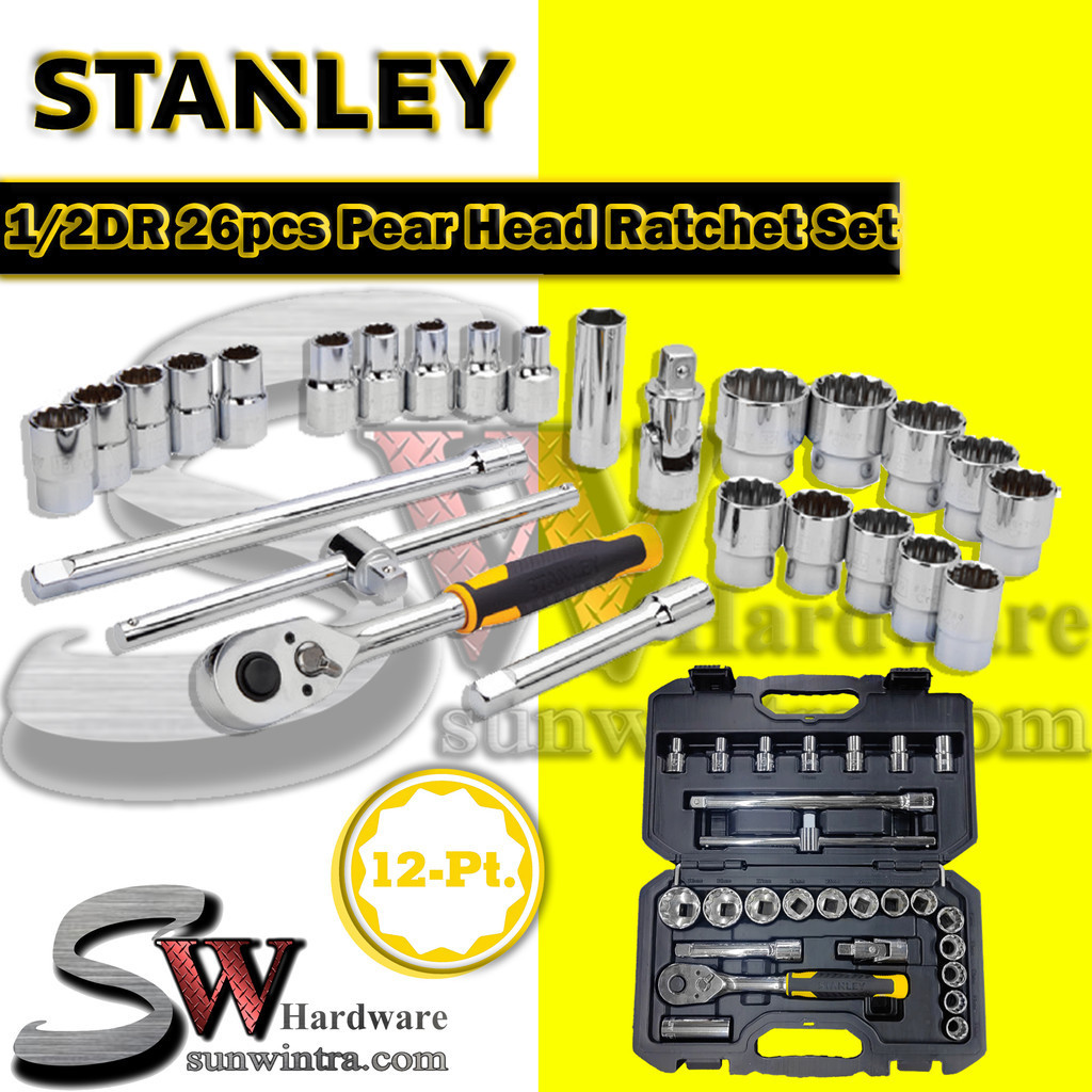 STANLEY 26PCS 1/2" DRIVE SOCKET SET 12 POINT #STMT45503 STMT 45-503 ...