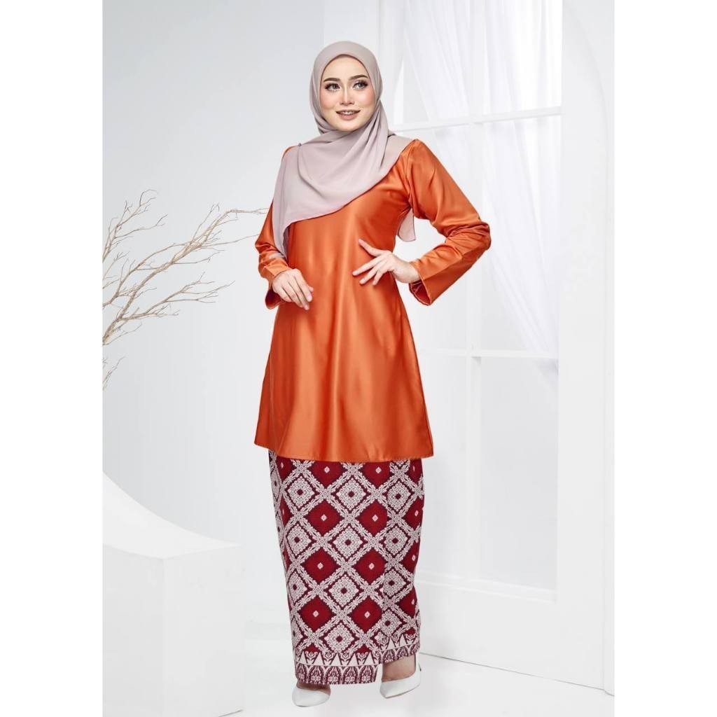 BAJU KURUNG RIAU BATIK BAJU RAYA 2024 BRICKK OREN OREN BATA ORANGE ...