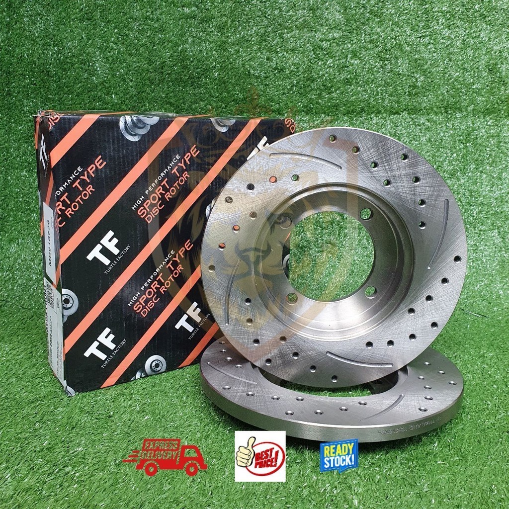 ORIGINAL TF THAILAND SLOTTED DRILLED FRONT DISC ROTOR & FRONT BRAKE PAD ...