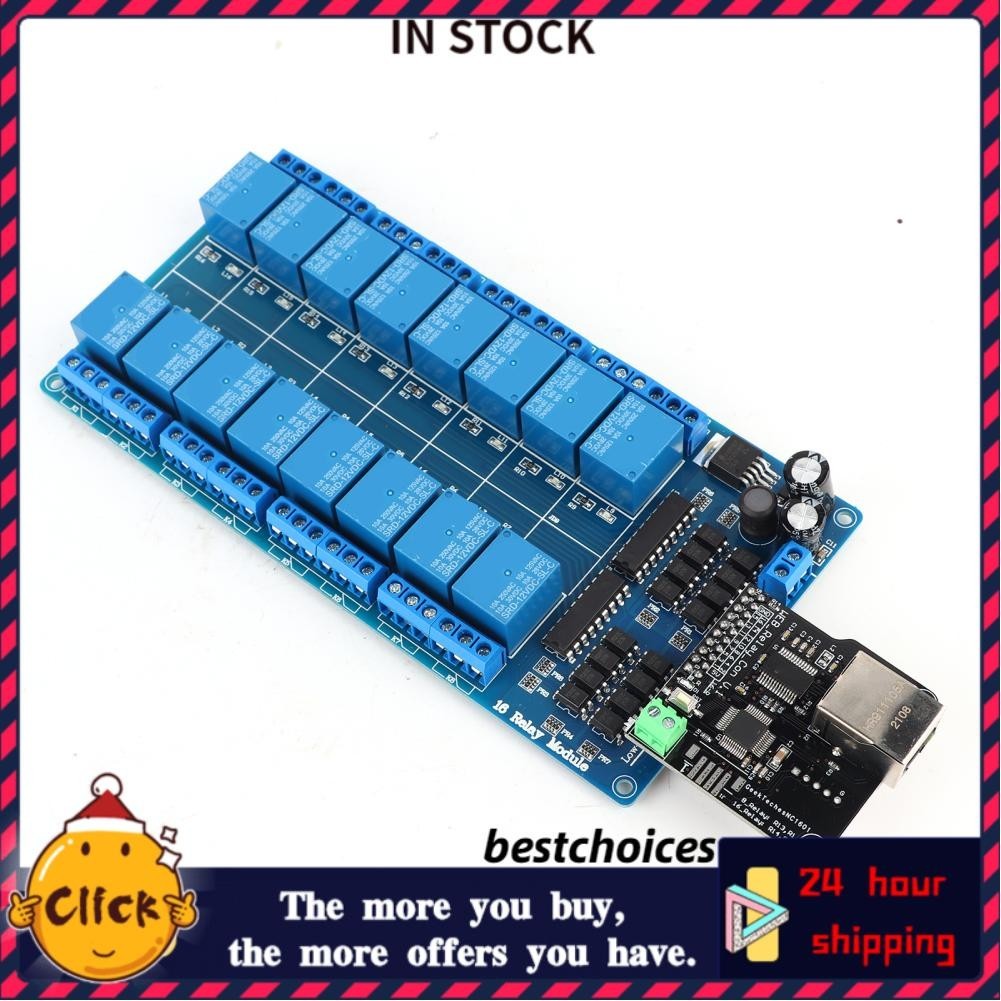 Bestchoices RJ45 Port Ethernet Control Module with 16-Channel Relay LAN WAN Network Web Server ...