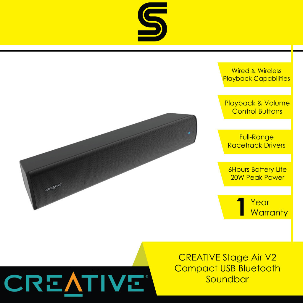 CREATIVE Stage Air V2 Compact Under-monitor USB Soundbar with Bluetooth ...