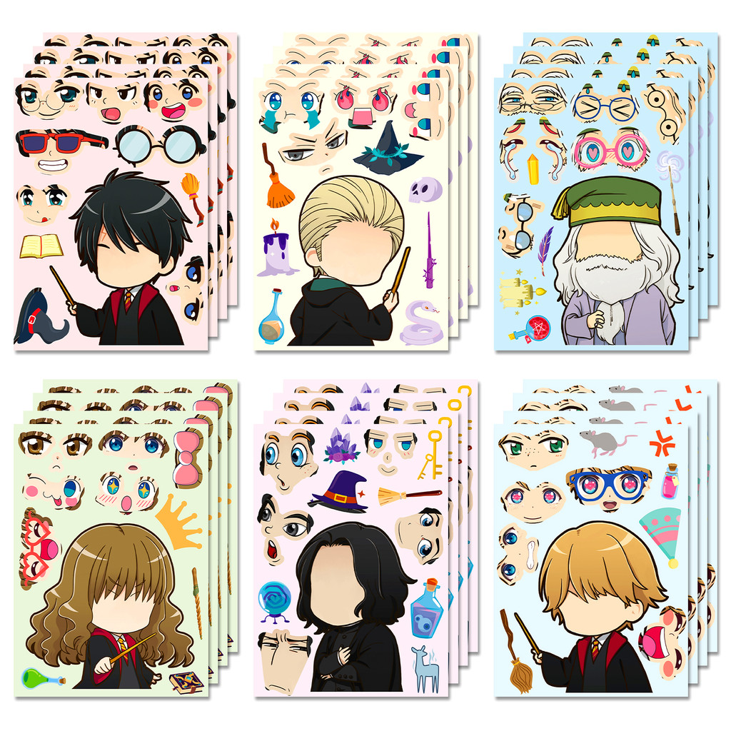 6 Sheets Q Version of Cute Harry Potter Face Changing Graffiti Stickers ...