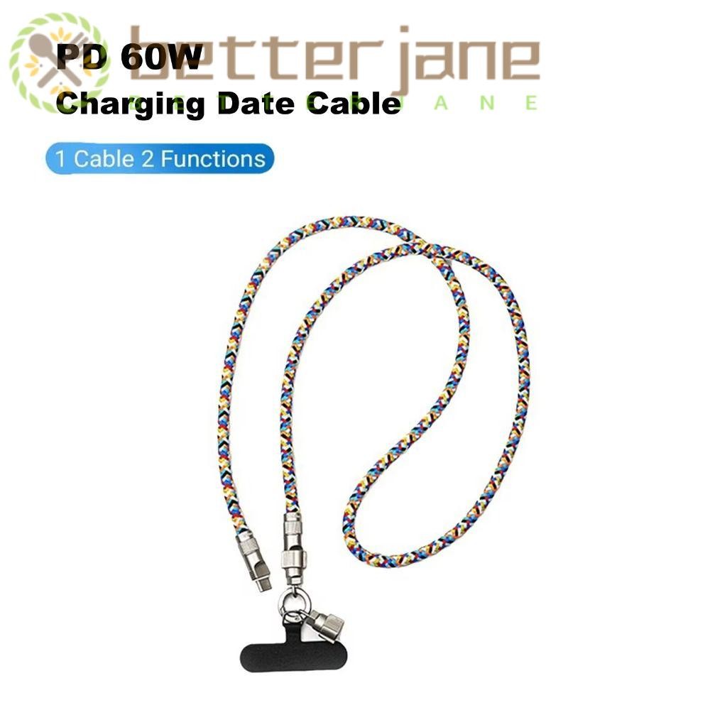 BETTER-JANE Phone Lanyard Charging Cable, 2 in1 Zinc Alloy Phone Neck ...