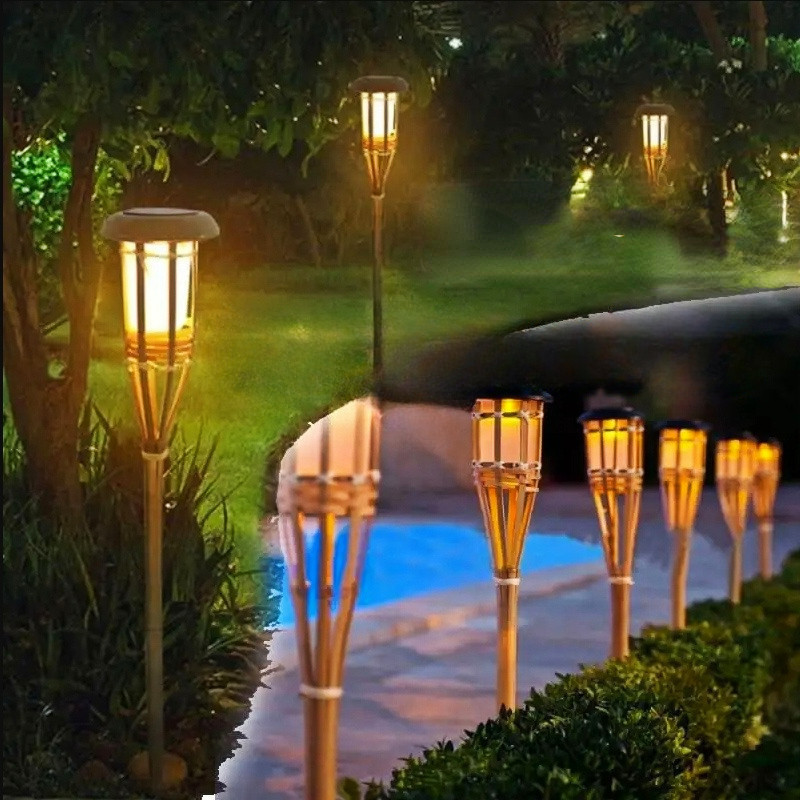 Raya Lampu Bamboo Solar Garden Light Pelita Buluh LED Flame Lawn Light ...